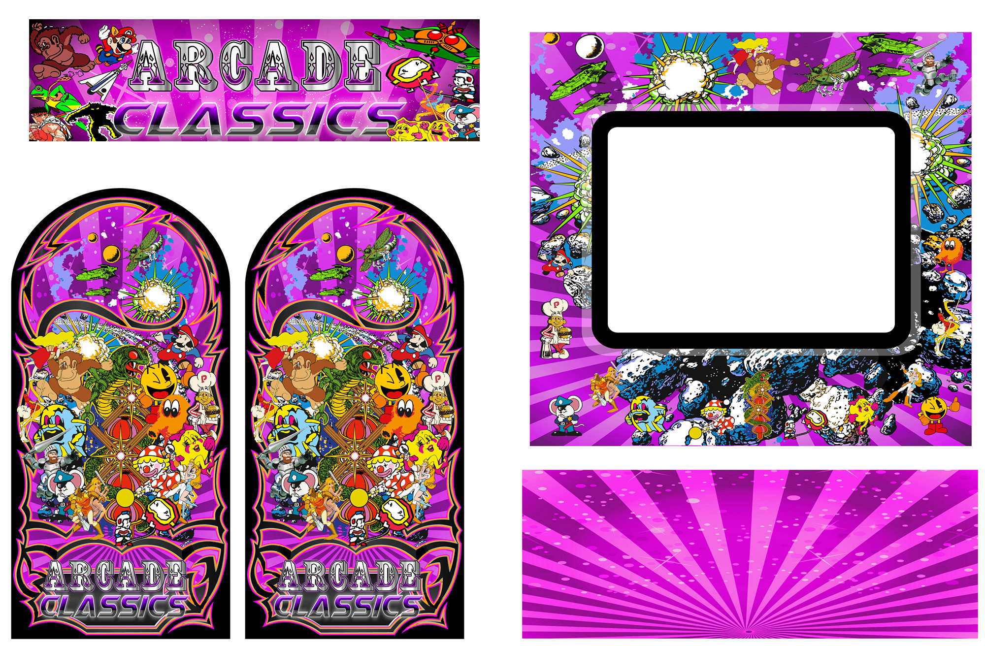 Set Arcade Classics Cabinet Graphics Bezel Marquee CPO Side Art ...