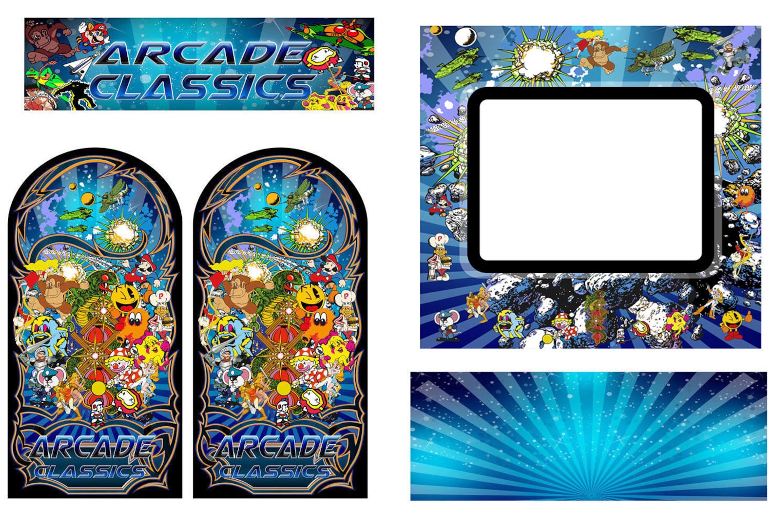 Set Arcade Classics Cabinet Graphics Bezel Marquee CPO Side | Etsy
