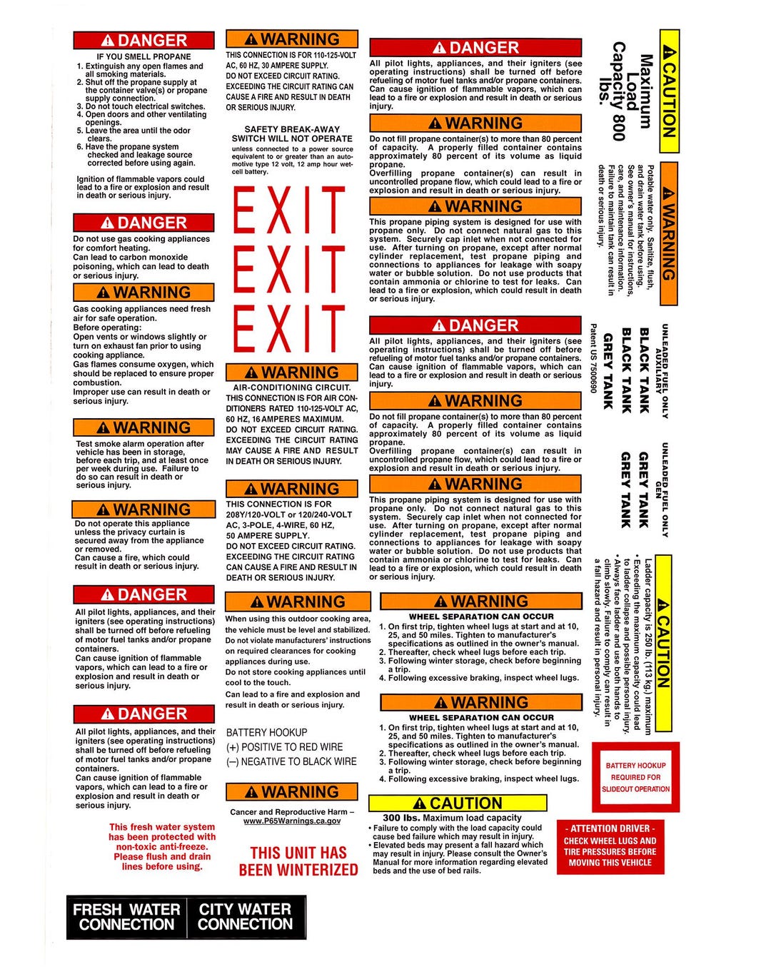 1 RV Trailer Camper Motor Home Caution Safety Warning Decals Stickers ...
