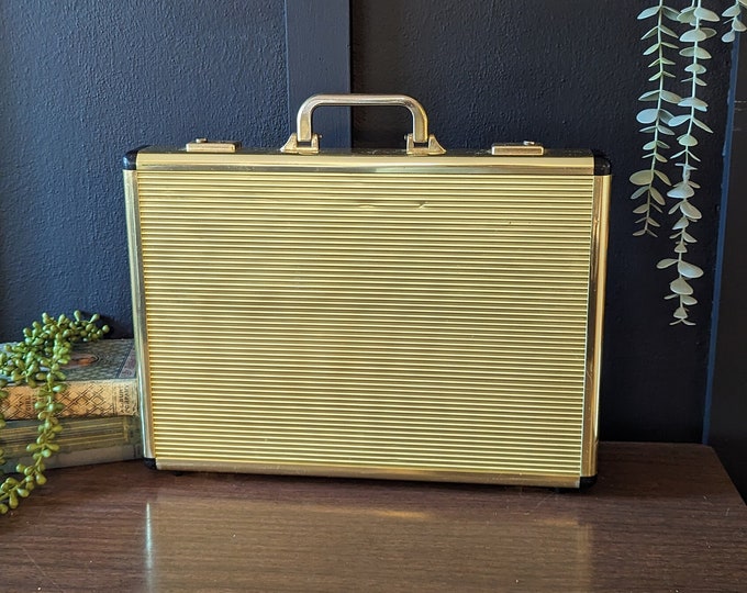 Vintage Gold Metal Briefcase, Vintage Gold Textured Briefcase, Unique ...