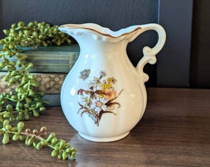 1970s Ceramic Floral Butterfly Decorative Pitcher, Vintage Floral ...