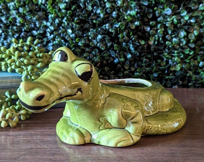 Vintage Ceramic Alligator Indoor Planter, Unique Alligator Planter ...