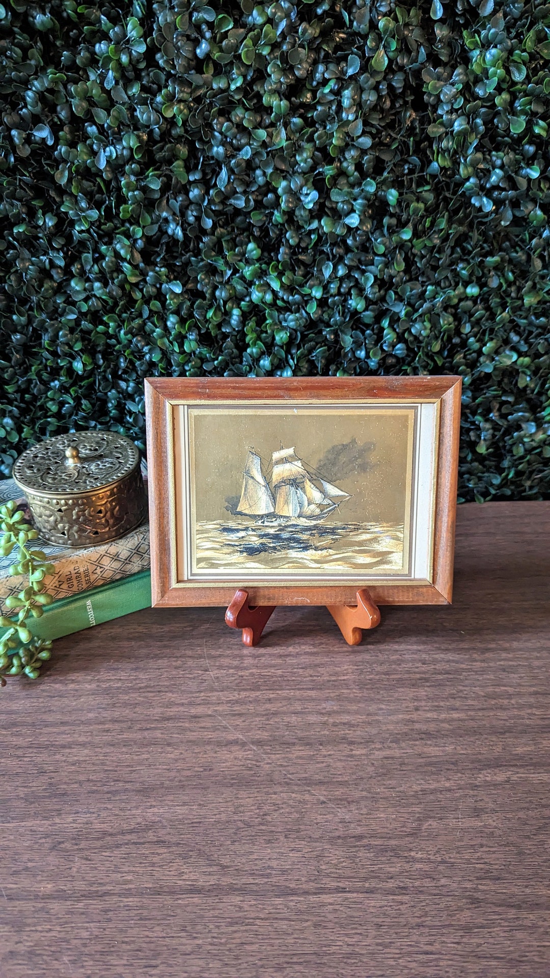 Midcentury Coastal Ship Foil Art, Midcentury Ship Foil Artwork, Ship ...