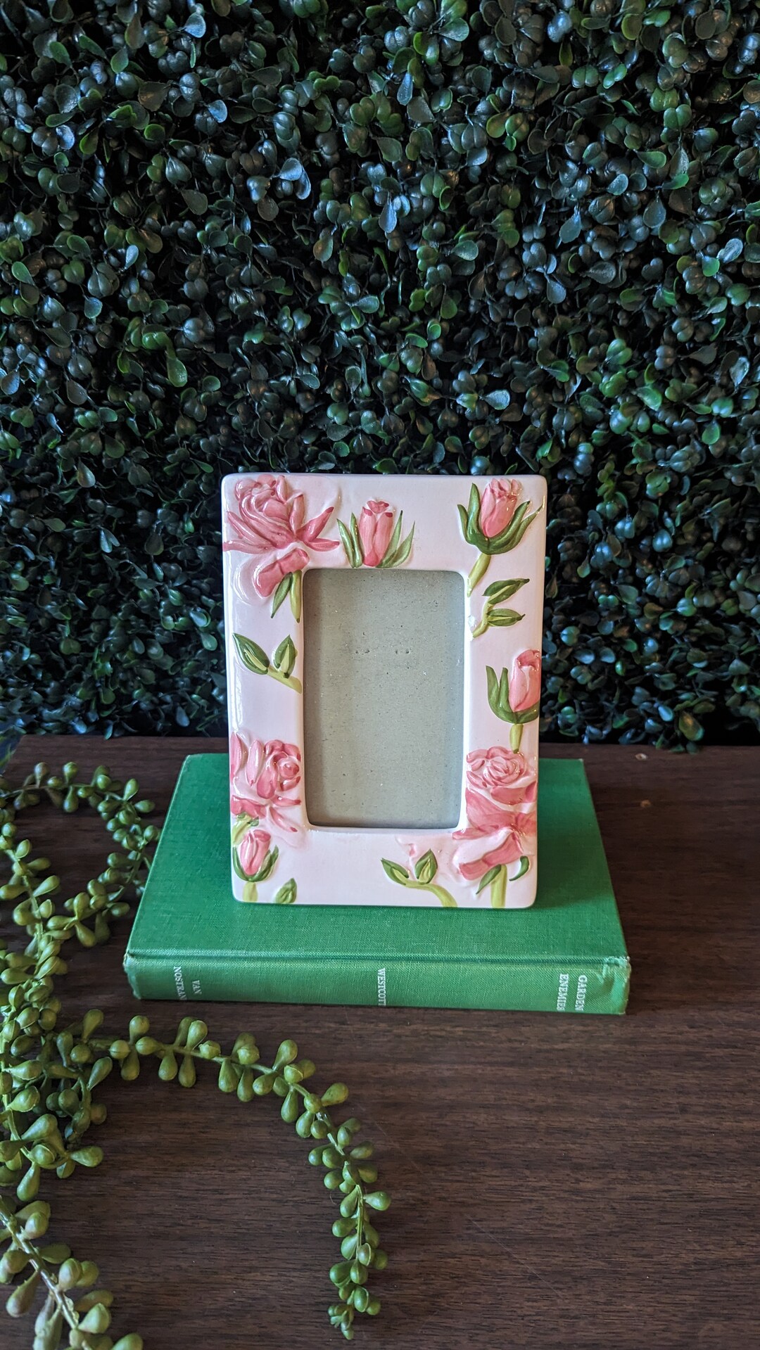 Vintage Ceramic Pink Rose Photo Frame, Vintage Feminine Ceramic Frame ...