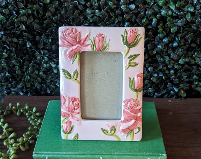 Vintage Ceramic Pink Rose Photo Frame, Vintage Feminine Ceramic Frame ...