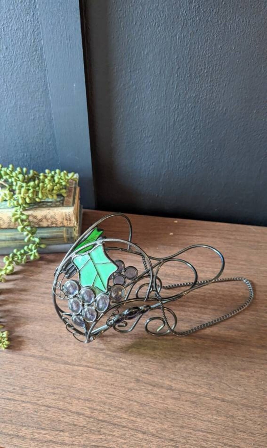 Vintage Stained Glass Grapes and Ivy Wine Bottle Holder, LAARS Stained ...