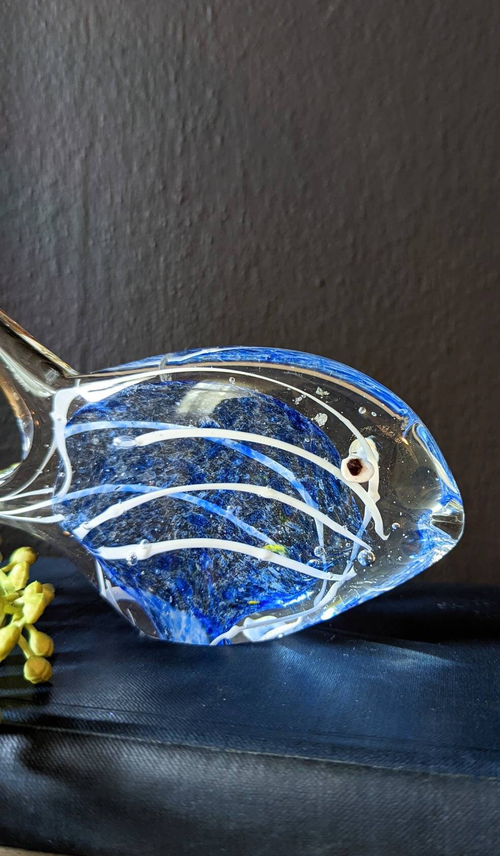 Glass Art Paperweight Blue and White Fish Vintage Paperweight - Etsy