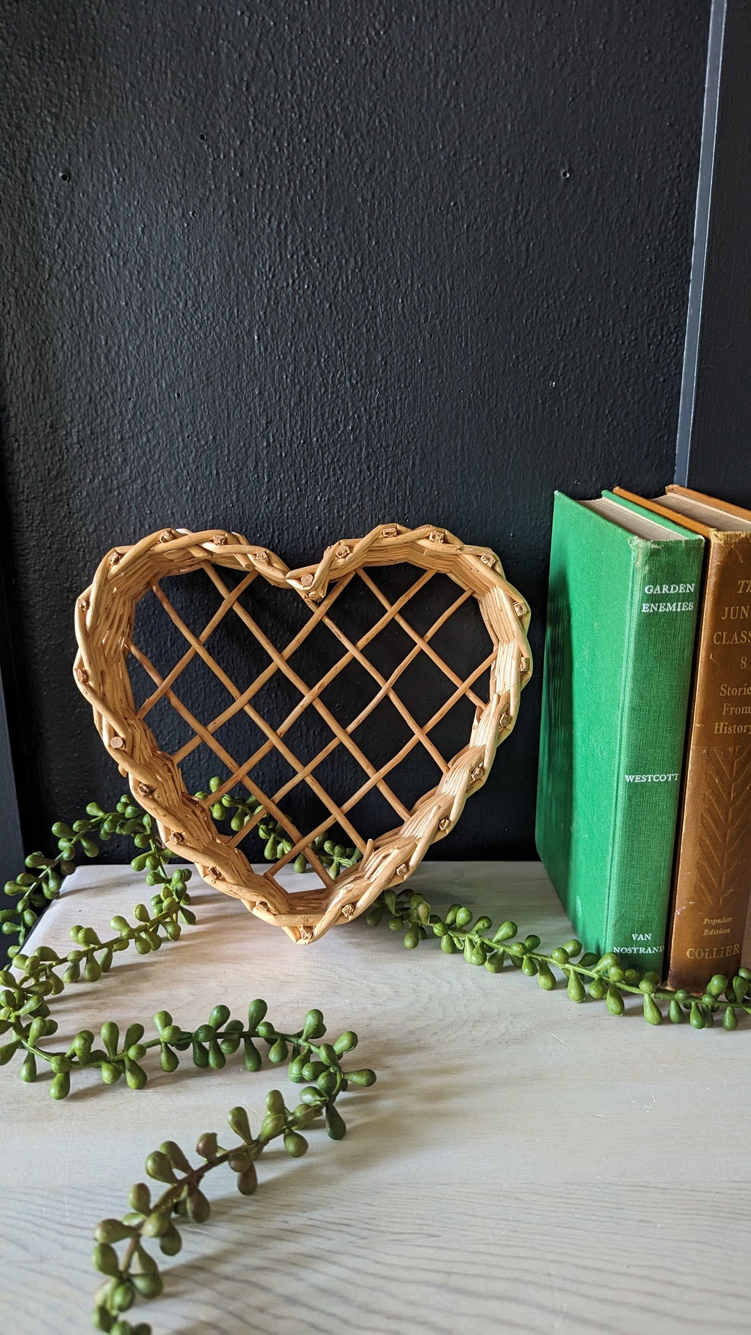 Vintage Wicker Heart Shaped Basket, Vintage Cottagecore Heart Shaped ...