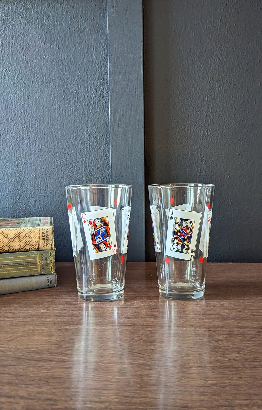 1990s Game Night Glass Tumbler Set, Vintage Card Game Water Glass Set ...