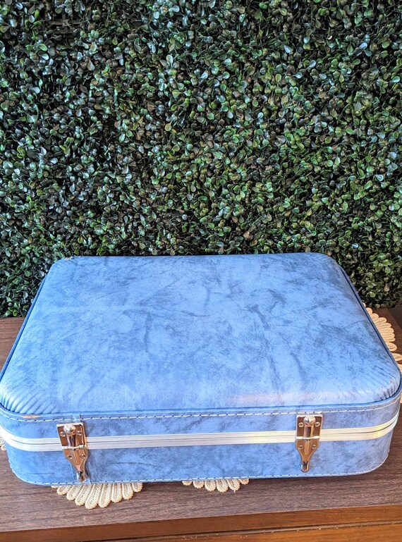 Midcentury Marble Blue Hardshell Suitcase, Vintage Bl… - Gem