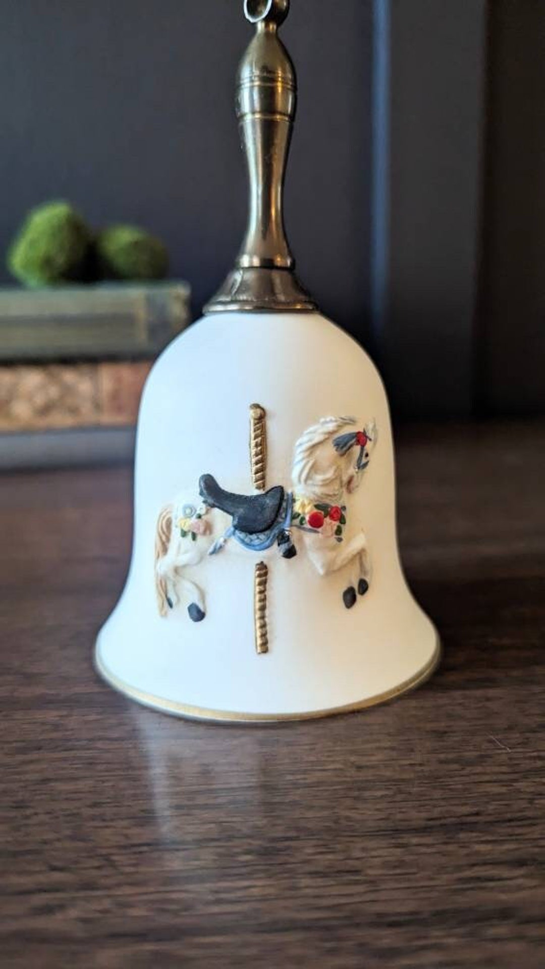 Midcentury Brass and Porcelain Carousel Horse Bell, Vintage Carousel ...