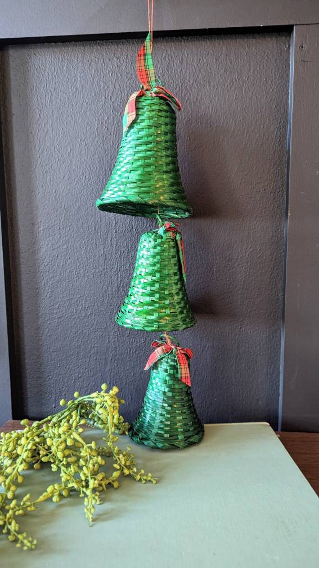 Vintage Green Wicker Holiday Bells, Wicker Christmas Bells - Etsy