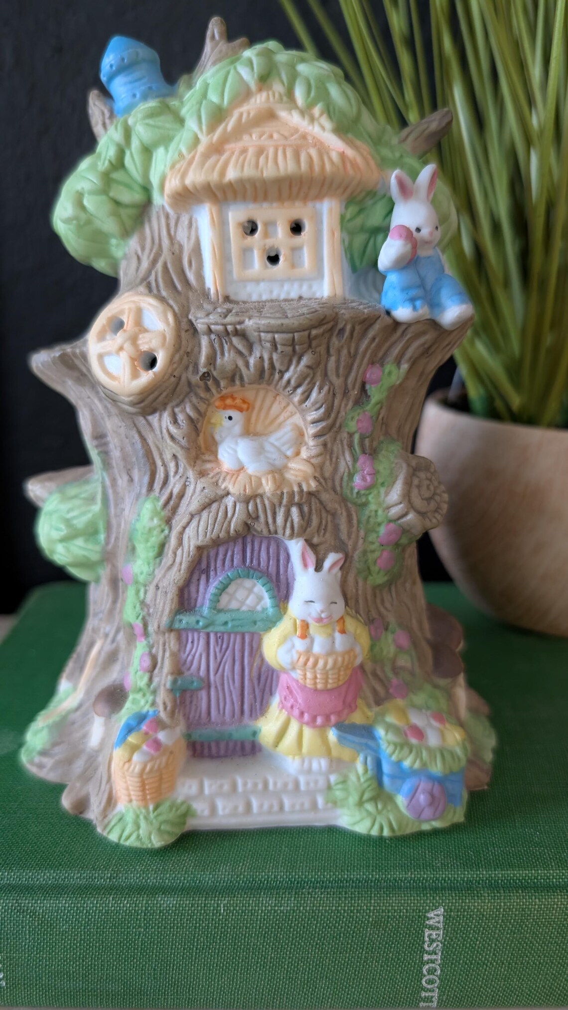 Vintage Porcelain Easter Village Tree Trunk Cottage, Vintage Easter ...
