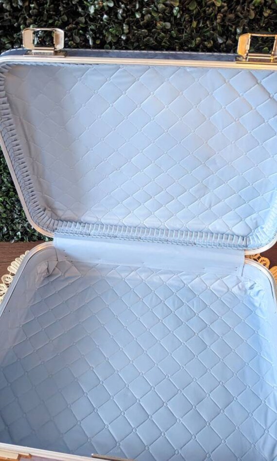 Midcentury Marble Blue Hardshell Suitcase, Vintage Bl… - Gem