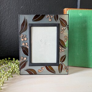 90s Stained Glass Style Picture Frame, Vintage Brown Left Glass Photo ...