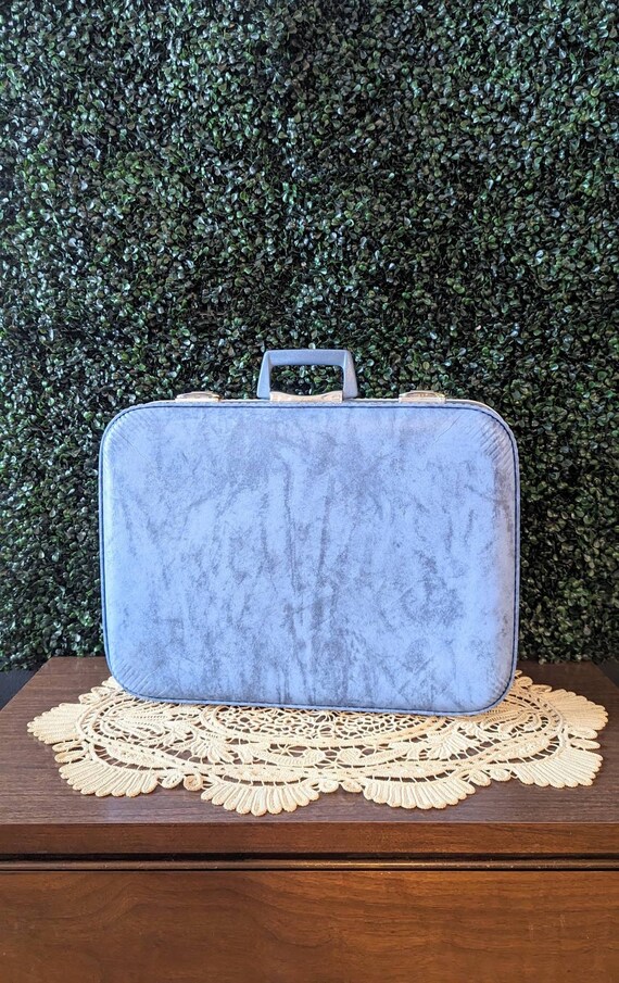 Midcentury Marble Blue Hardshell Suitcase, Vintage Bl… - Gem