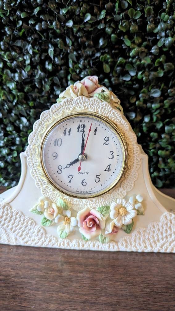 Vintage Ceramic Floral Mantel Clock Vintage Lace and Flowers - Etsy