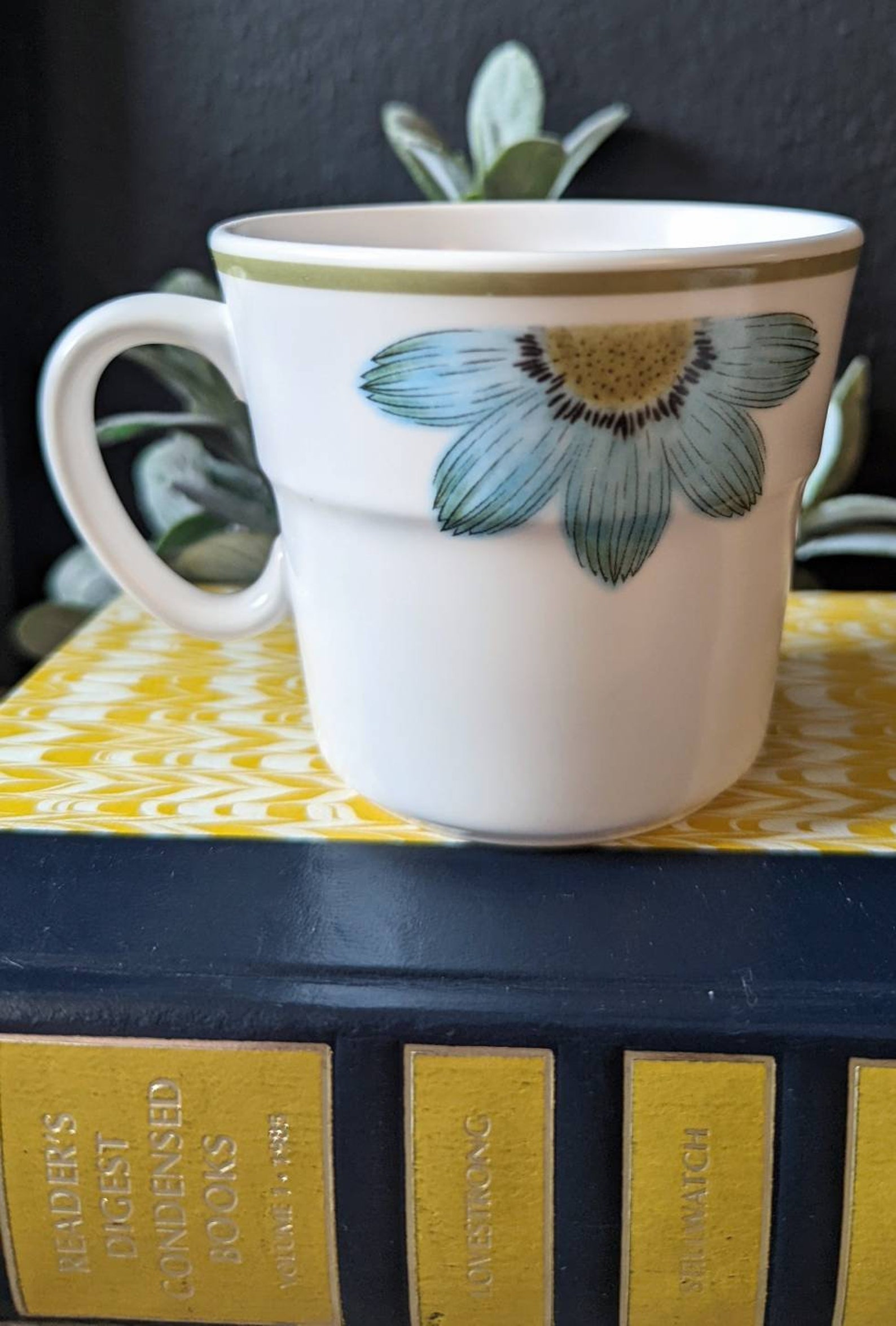 Retro Stoneware Blue Daisy Tea Cup Set - Etsy