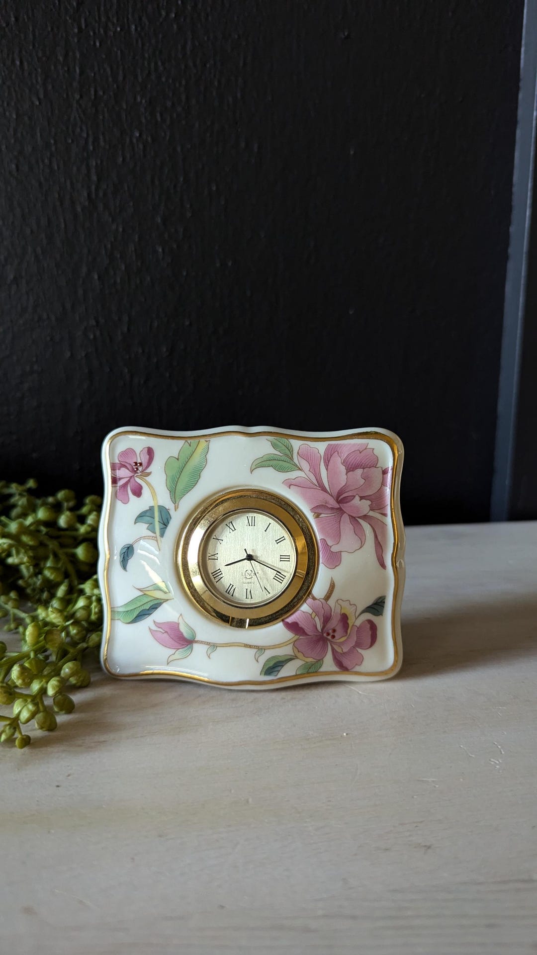 Vintage Lenox Ceramic Floral Desk Clock, Vintage Lenox Clock - Etsy