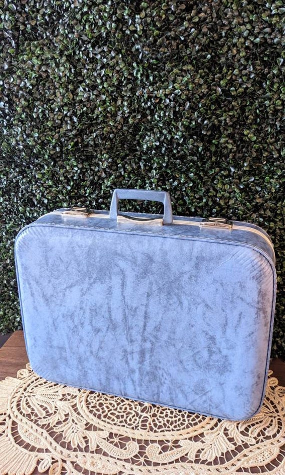 Midcentury Marble Blue Hardshell Suitcase, Vintage Bl… - Gem