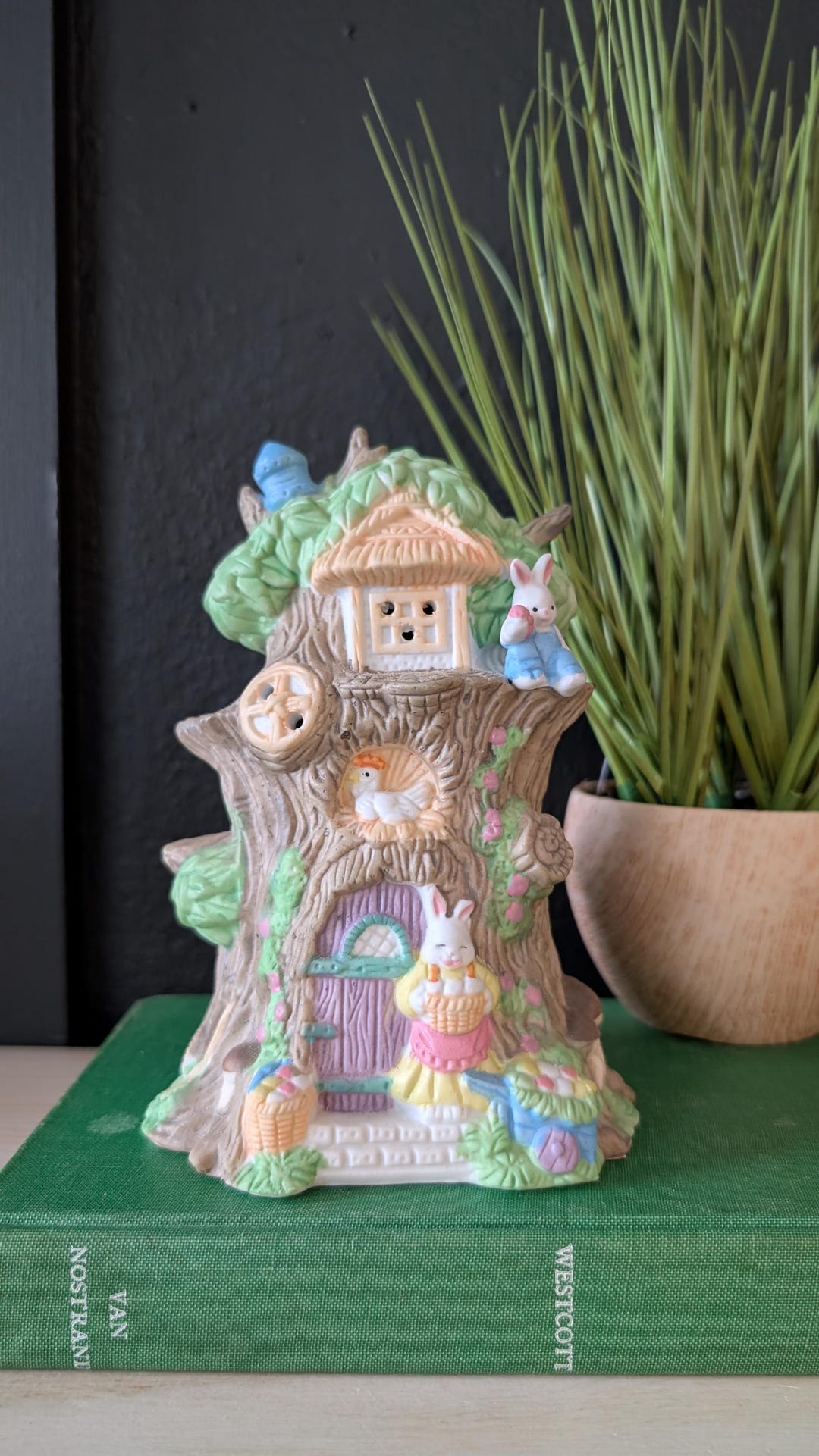 Vintage Porcelain Easter Village Tree Trunk Cottage, Vintage Easter ...