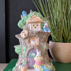 Vintage Porcelain Easter Village Tree Trunk Cottage, Vintage Easter ...