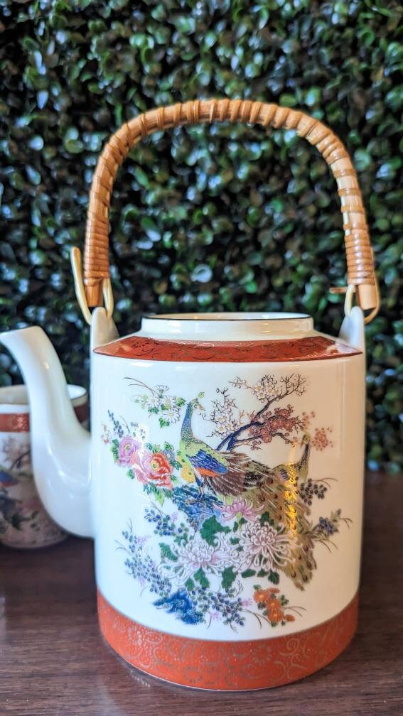 1979 Satsuma Peacock Teapot and 4 Cups Vintage Japanese - Etsy