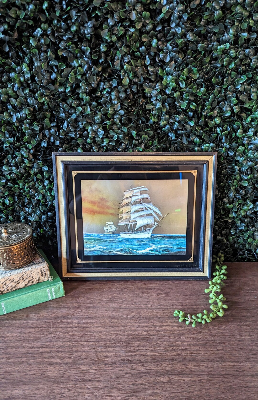 Midcentury Coastal Ship Foil Art, Midcentury Ship Foil Artwork, Ship ...