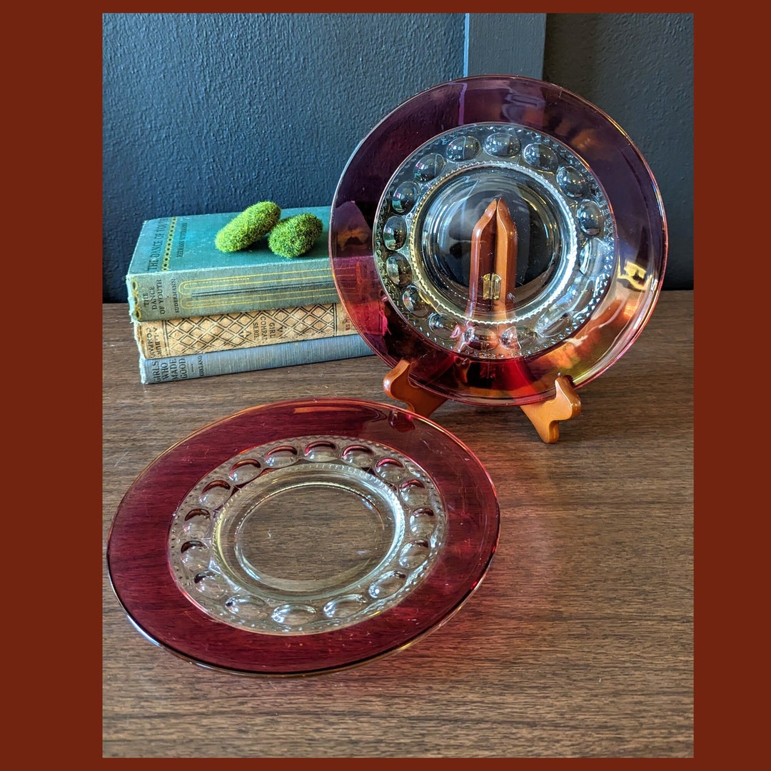 Vintage Ruby Red Thumbprint Salad Plates, Set of 2, Vintage Ruby Red ...