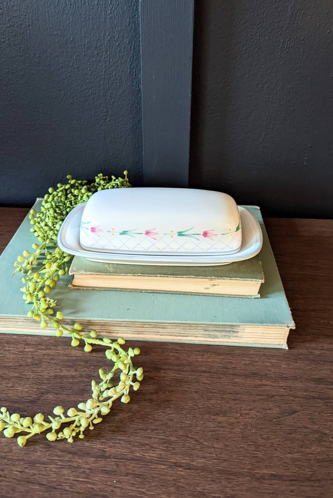 Vintage Stoneware Floral Covered Butter Dish, Vintage Stoneware Butter ...