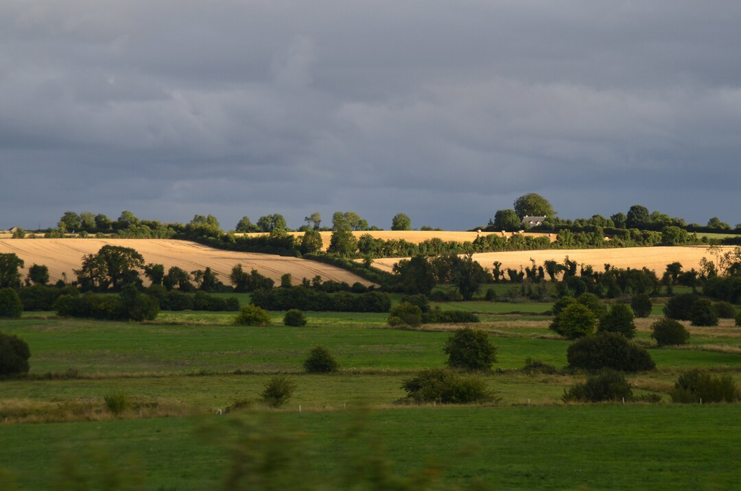 Irish Horizon; Ireland; Green Farmland Scenery, Natural Colors; Stormy ...