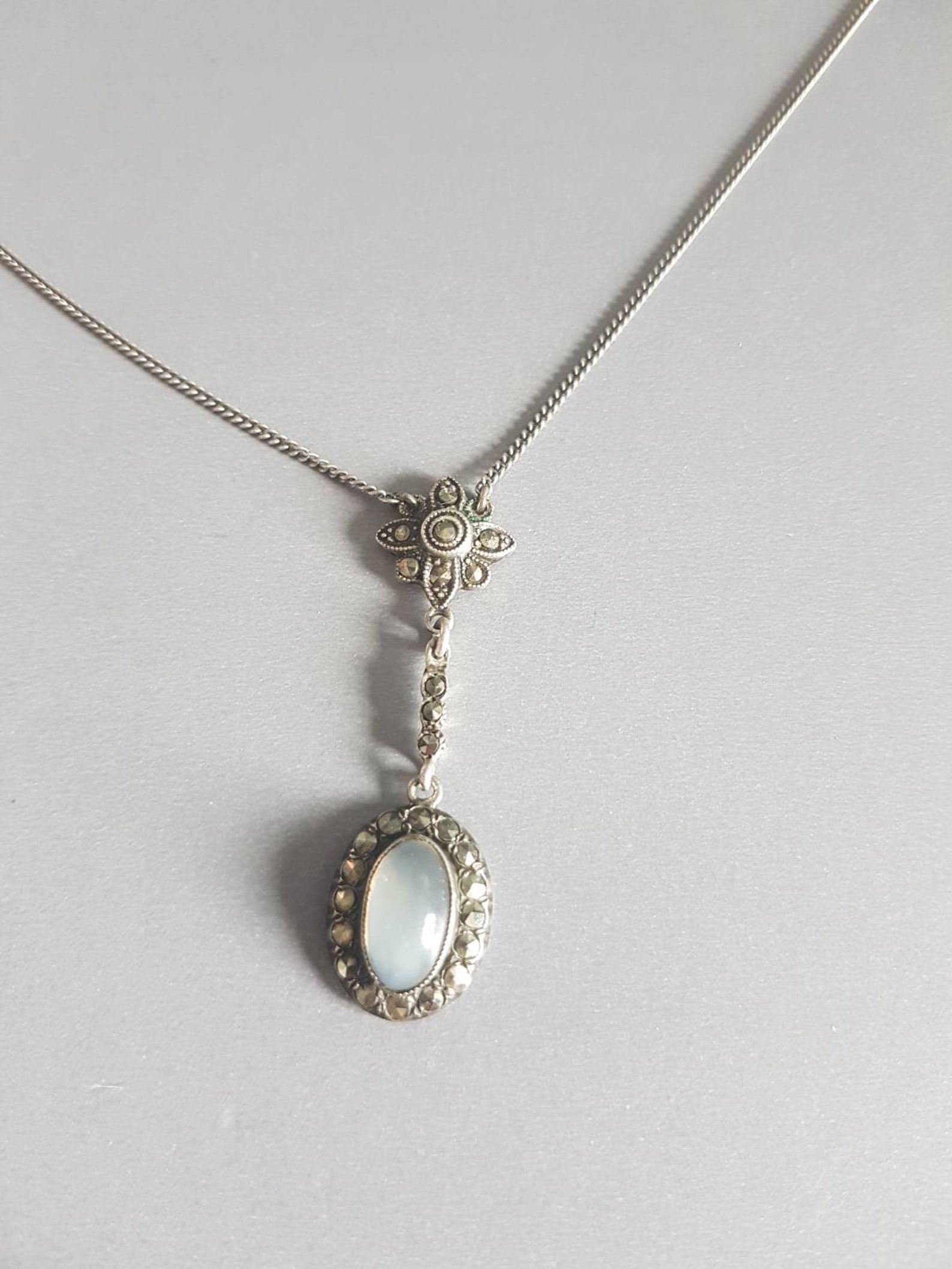 40Q Art Deco Sterling Silver Ceylon Blue Hue Moonstone Pendant on ...
