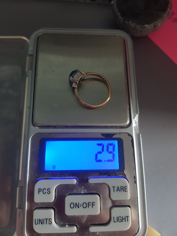 202E period Art Deco 9ct gold * silver set blue PASTE… - Gem