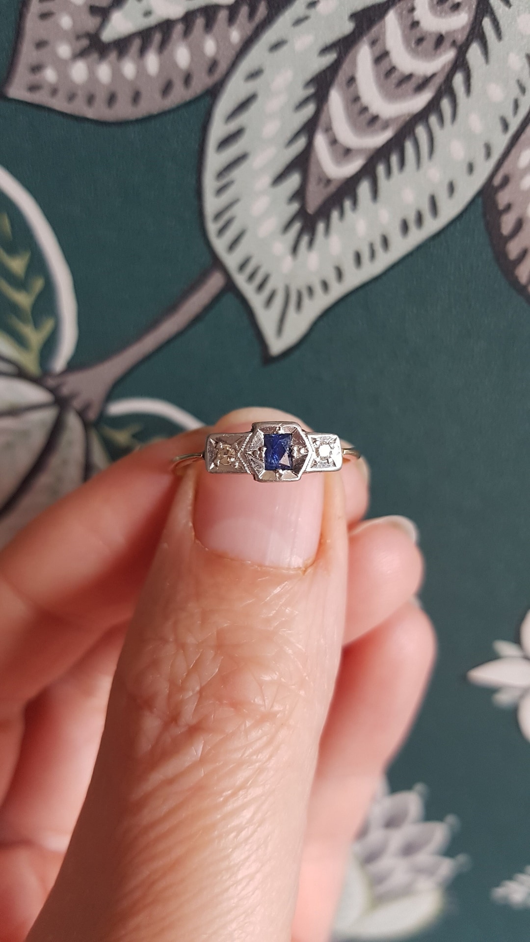 27E Art Deco Diamond & Sapphire 18ct Gold Platinum Ring Size O - Etsy