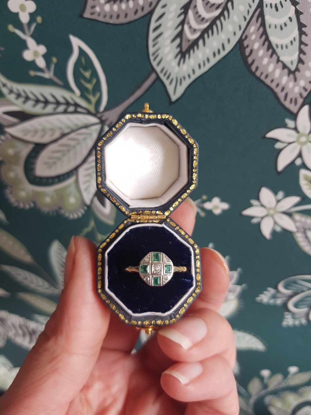 27E Art Deco 18ct Gold Platinum Emerald/ Diamond Chequered Board ...