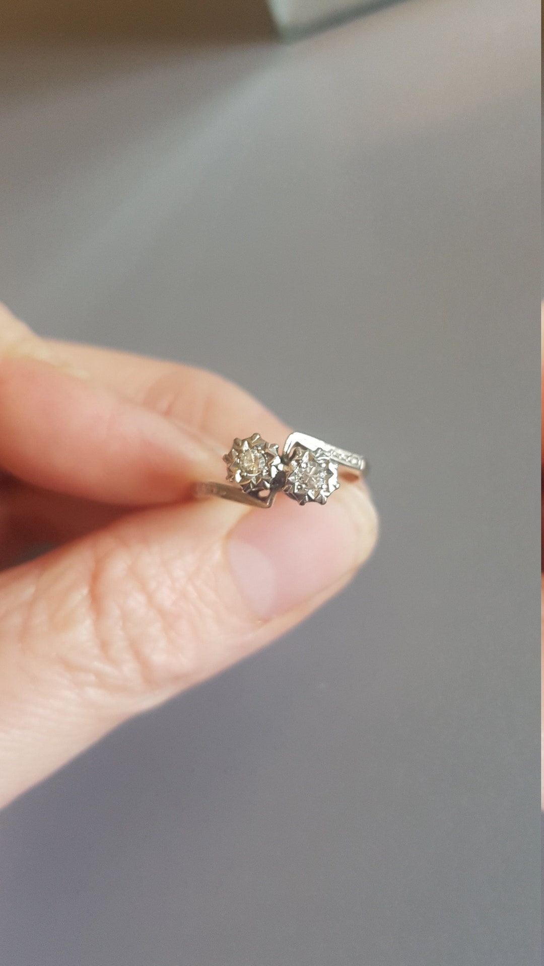 172Q Art Deco 9ct Gold Platinum Double Diamond Crossover Ring Size L - Etsy