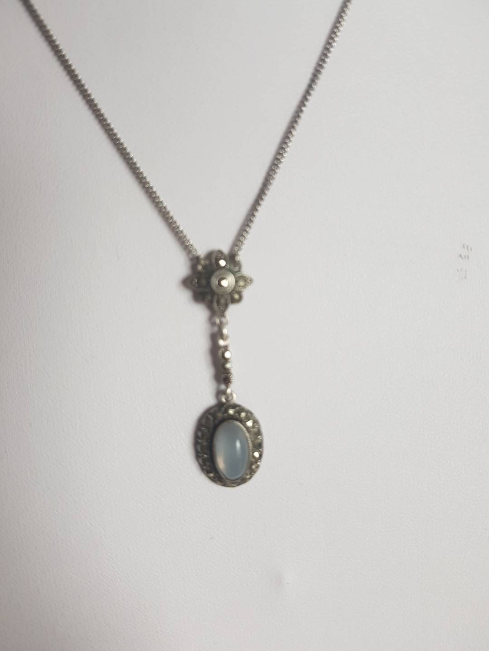 40Q Art Deco Sterling Silver Ceylon Blue Hue Moonstone Pendant on ...
