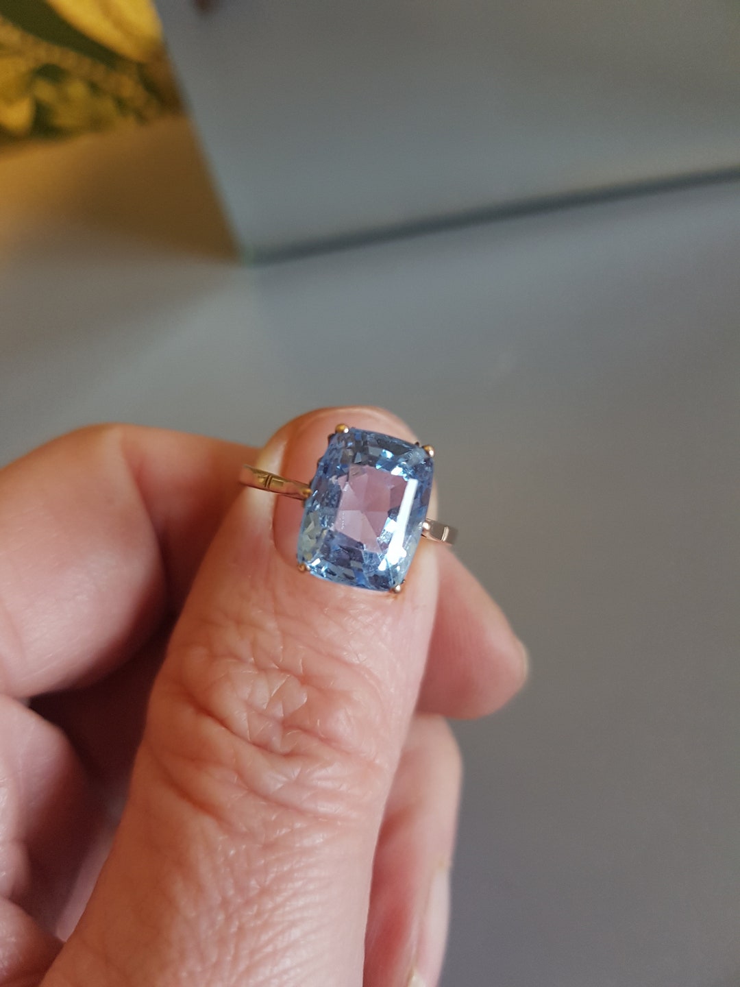 371E Victorian 4ct Light Blue Real Gemstone Solitaire 9ct Rose Gold ...