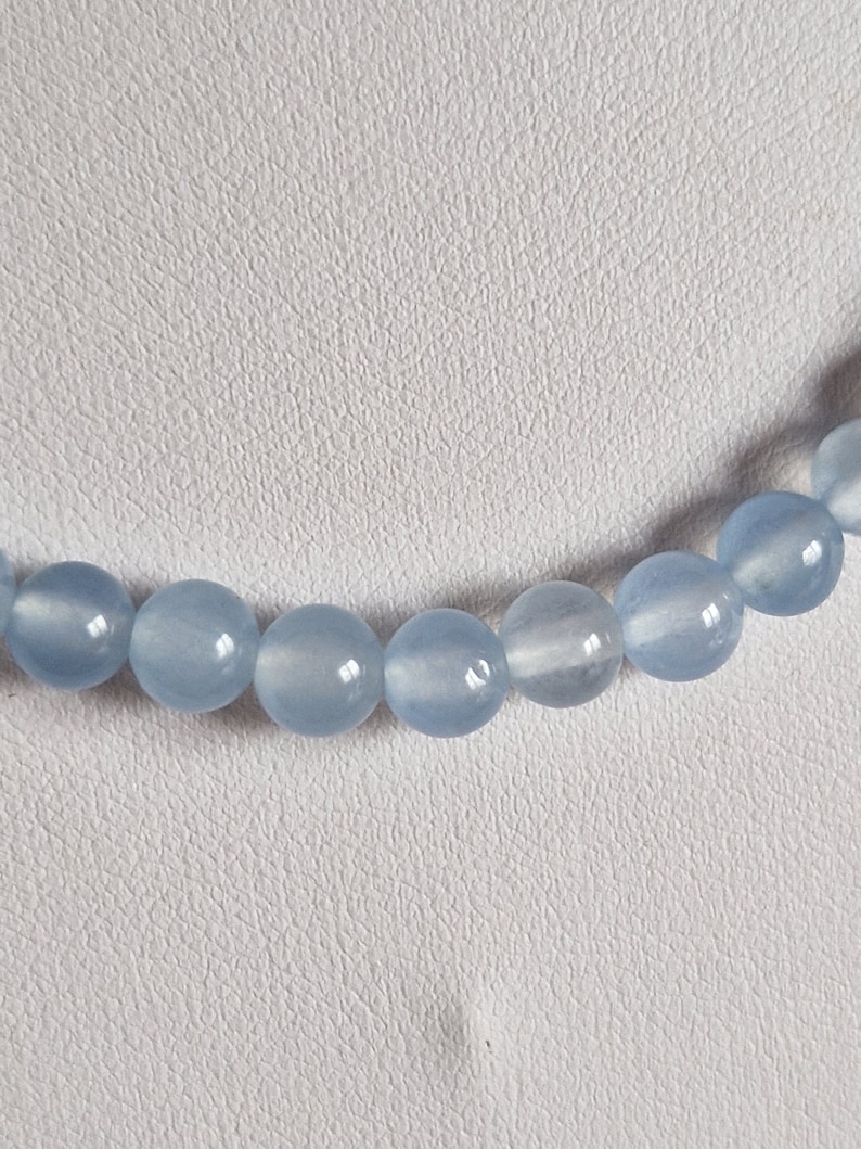 24B Vintage Light Blue Real Chalcedony Beaded Necklace With Silver ...