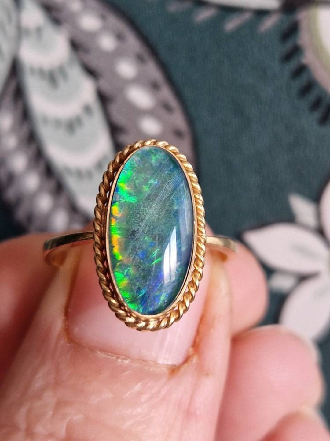 6C Art Deco 18ct Gold 3ct Black Opal Solitaire Ring Size M/6.25 - Etsy