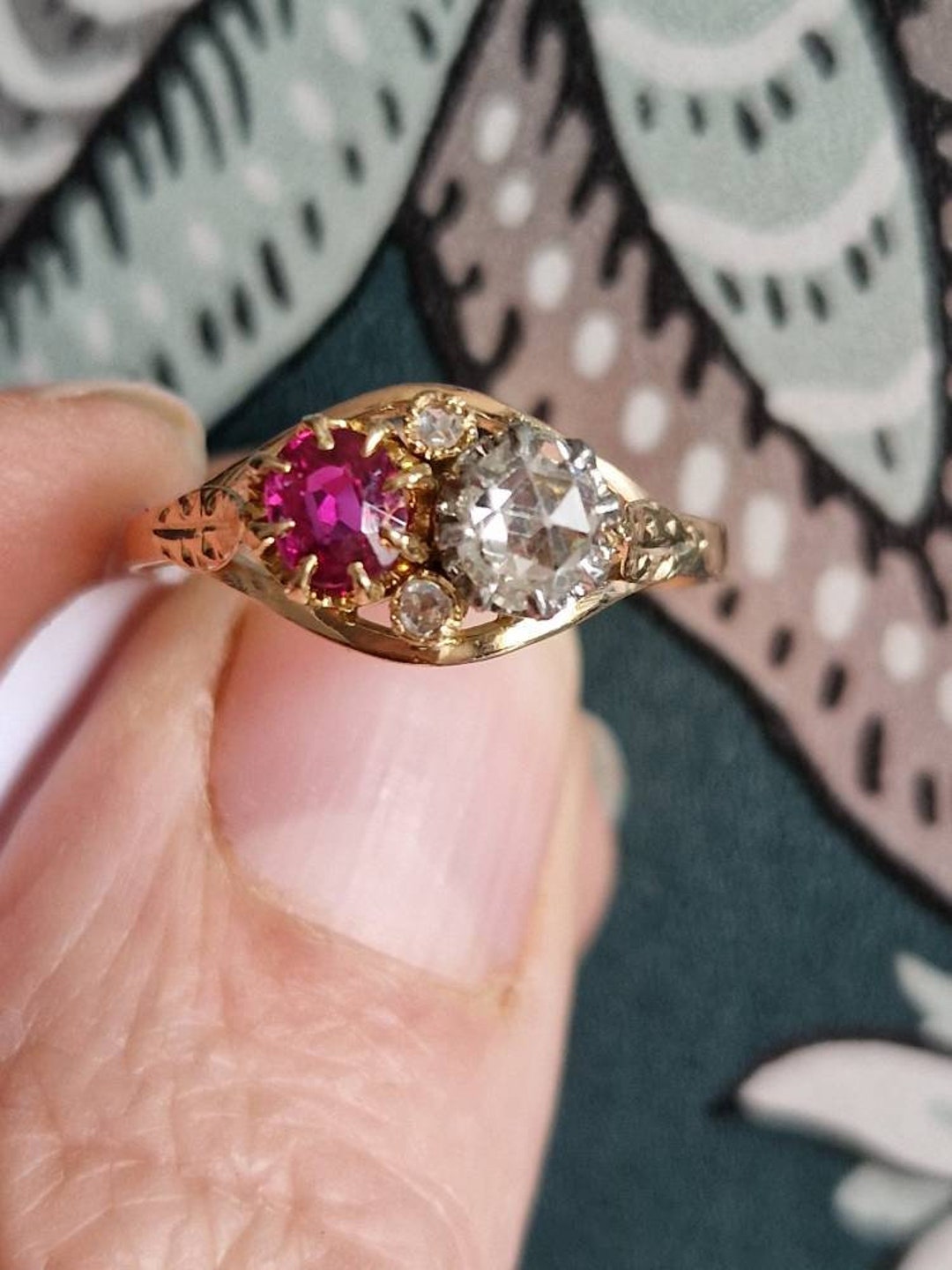 12C Early 20th Century 18ct Rose Gold Ruby & Rose Cut Diamond Ring to ...