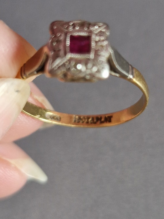123C rare ruby square set diamond 9ct gold platinum A… - Gem