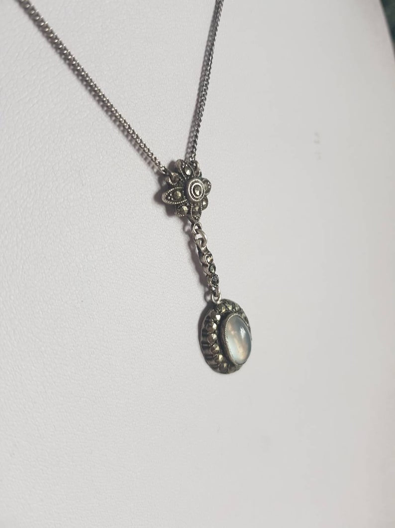 40Q Art Deco Sterling Silver Ceylon Blue Hue Moonstone Pendant on ...