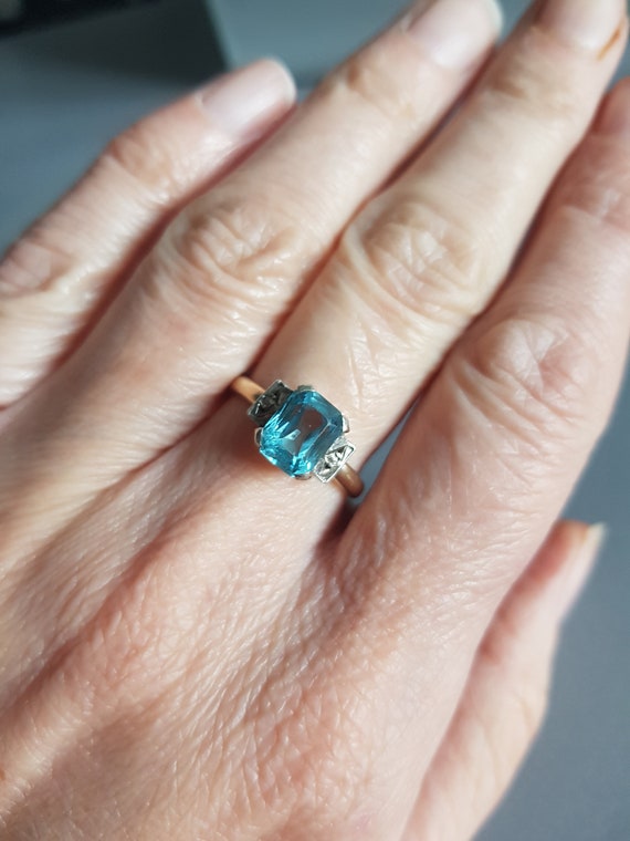 202E period Art Deco 9ct gold * silver set blue PASTE… - Gem