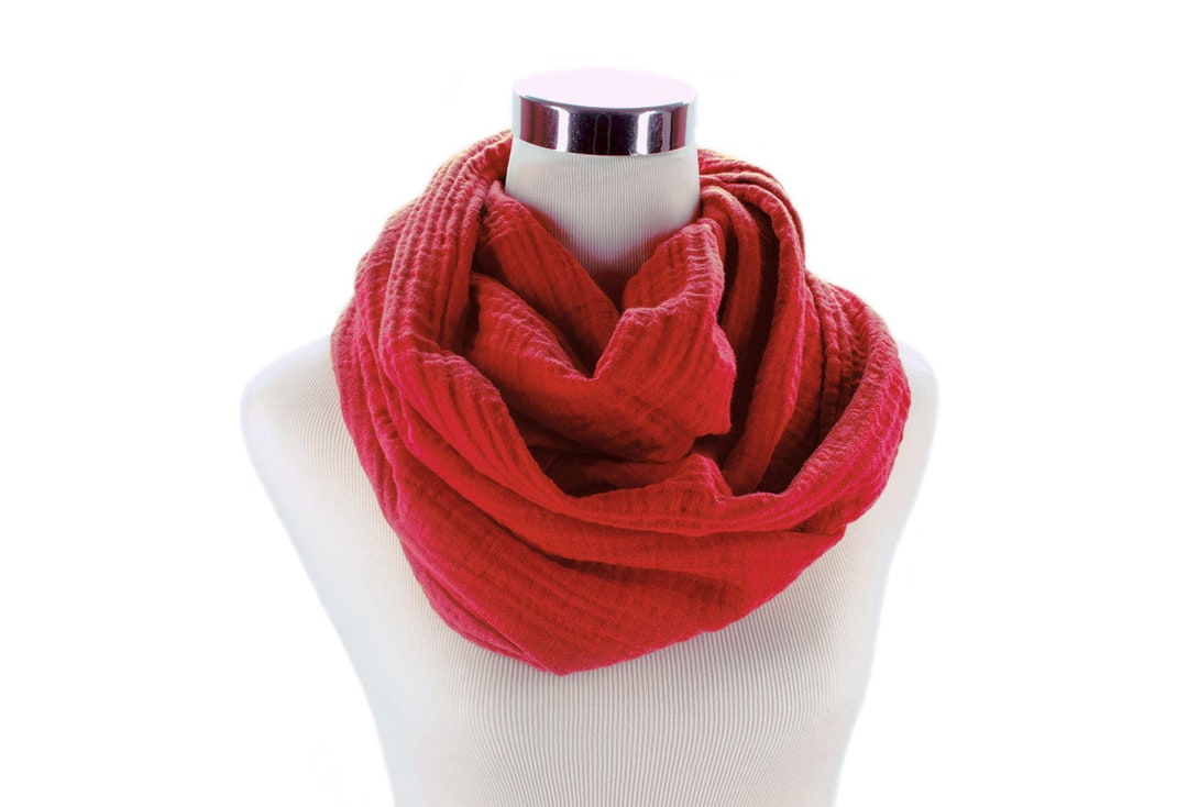Scarlet Red Infinity Scarf - Handmade Neck Scarf, Lightweight Cotton ...