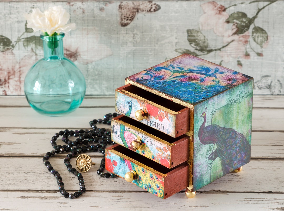 Boho Peacocks Jewellery Box | Mini Chest of Drawers | Trinket Box - Etsy