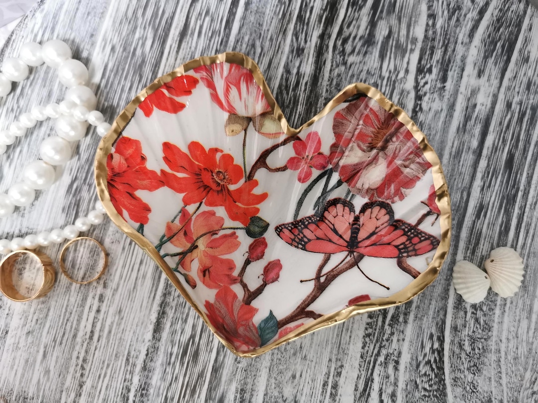 Handmade Heart Shaped Floral Seashell Trinket Dish - Etsy