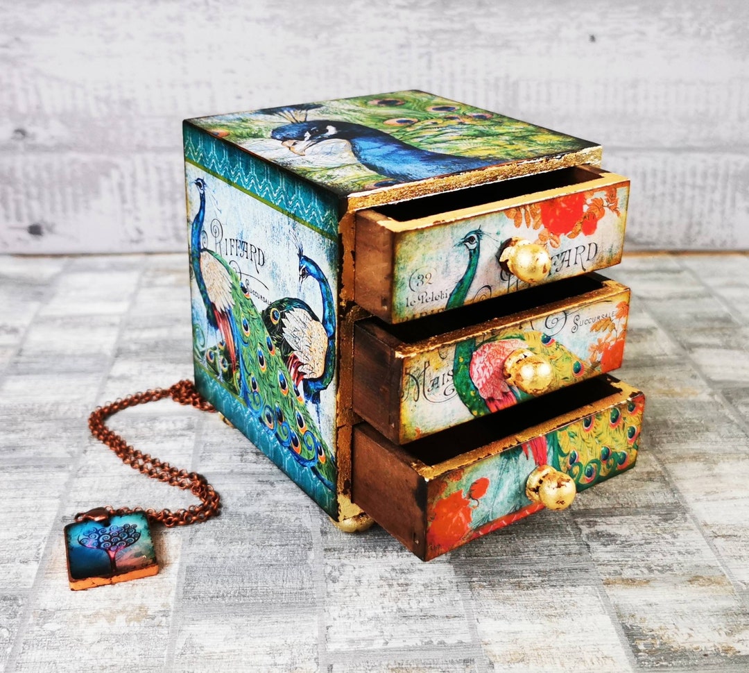Peacock Mini Chest of Drawers | Jewellery Box With Drawers | Trinket ...