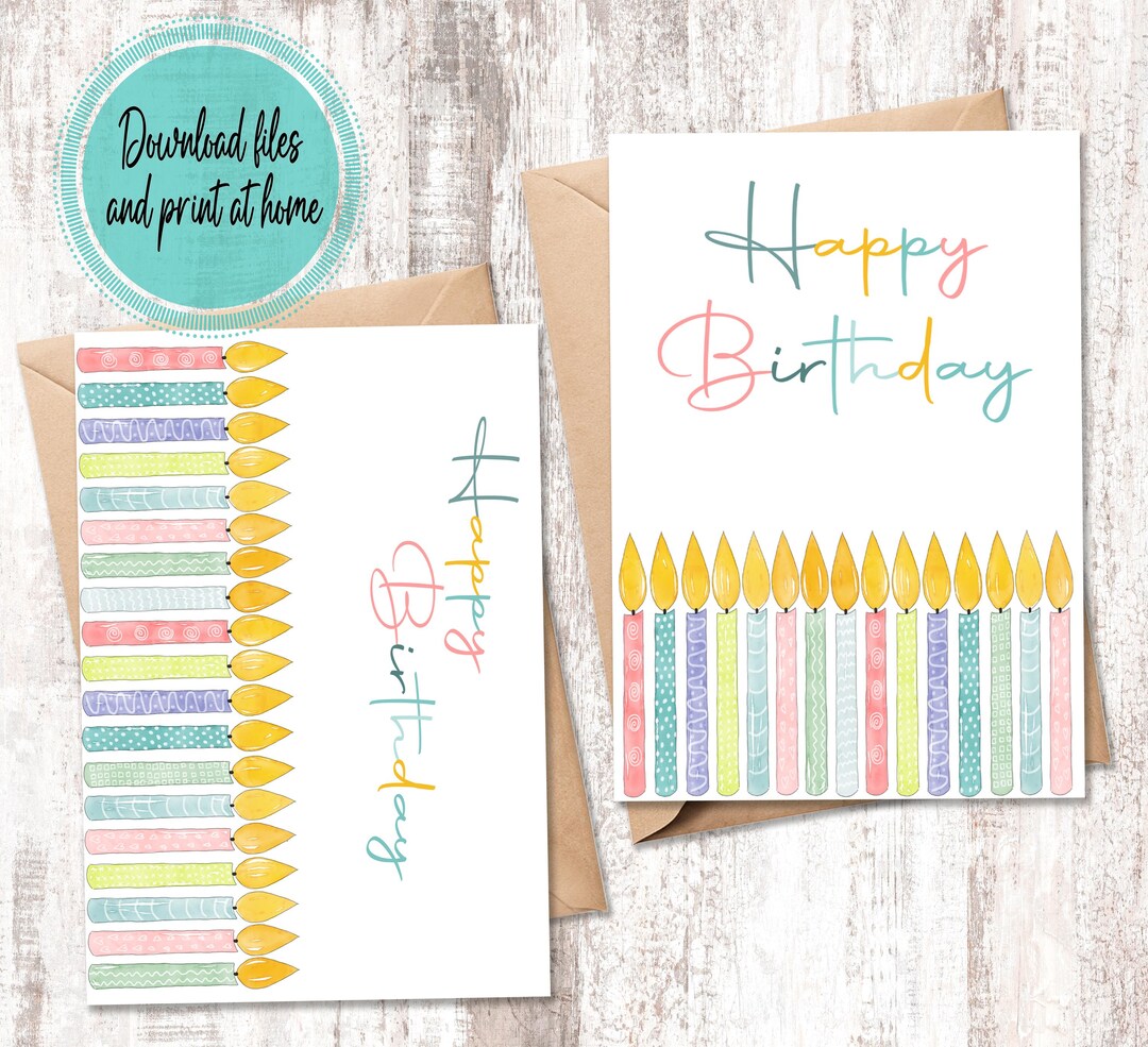 2 X Designs Printable happy Birthday Cards With Colourful Candles ...