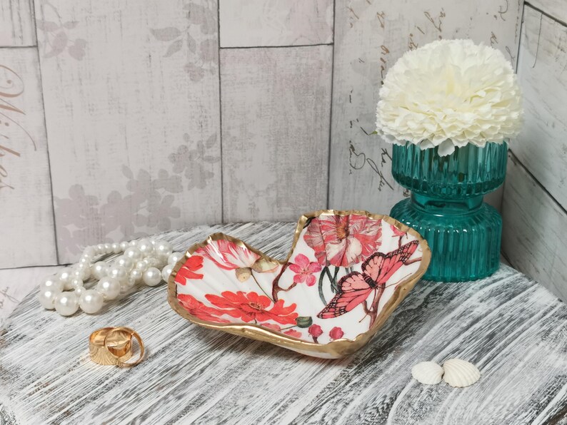 Handmade Heart Shaped Floral Seashell Trinket Dish - Etsy